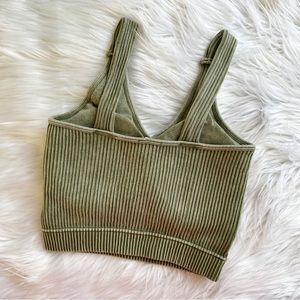 Zenana Outfitters | Tops | Washed Ribbed Padded Crop Tank Ash Olive ...